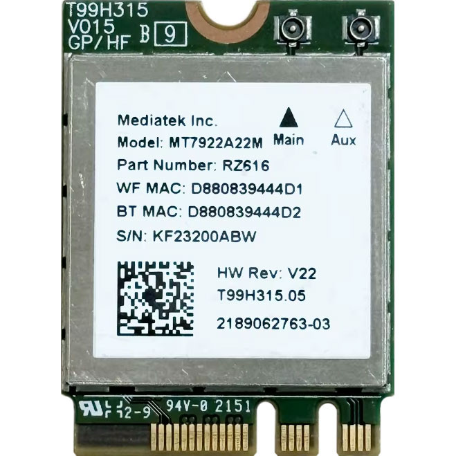 Wi-Fi модуль MediaTek Wi-Fi 6E RZ616 M.2 802.11ax Bluetooth 5.2 (MT7922A22M) – ціна, купити в ...
