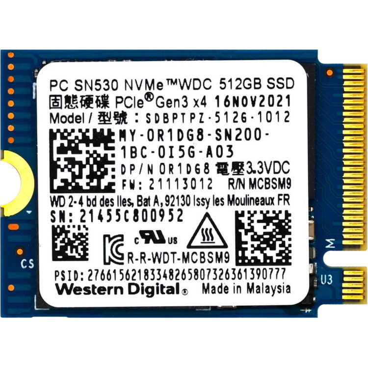 SSD диск Western Digital PC SN530 512Gb NVMe PCIe M.2 2230 (SDBPTPZ ...